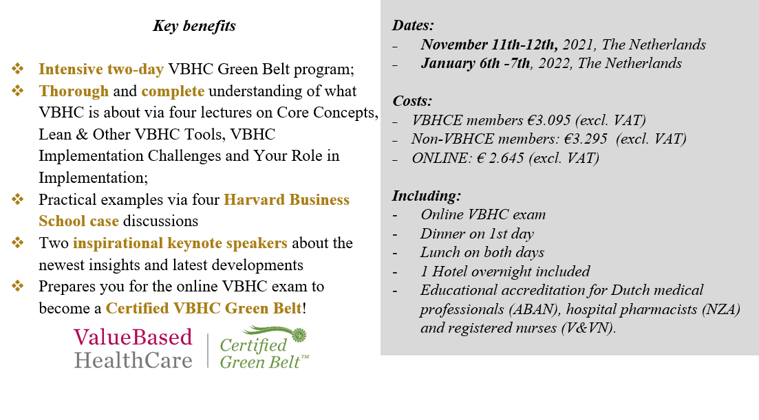 Intensive VBHC Green Belt Program - Prize 2022 edition - VBHC Center Europe